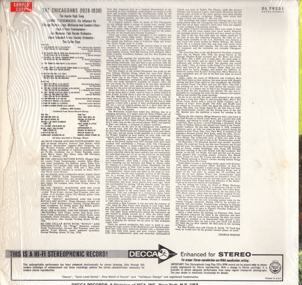 Various The Chicagoans - "The Austin High Gang" 1928 - 1930 Vinyl LP ...