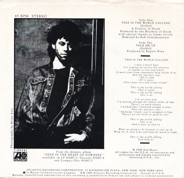 Bob Geldof This Is The World Calling Vinyl - Discrepancy Records