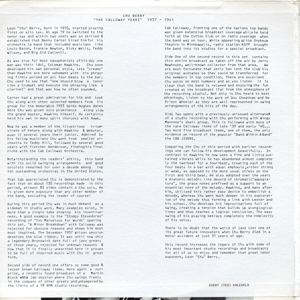 Leon "Chu" Berry "The Calloway Years" 1937-1941 Vinyl 2 LP ...