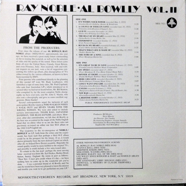 Ray Noble / Al Bowlly Ray Noble • Al Bowlly Vol. II Vinyl LP ...