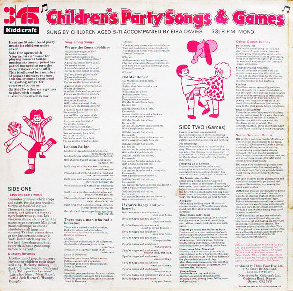 Children Aged 5-11 / Eira Davies Children's Party Songs & Games Vinyl ...