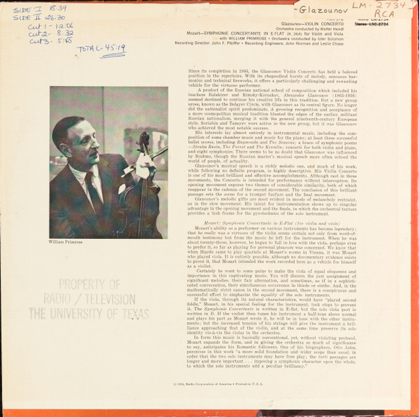 Alexander Glazunov / Wolfgang Amadeus Mozart / Jascha Heifetz / Walter ...
