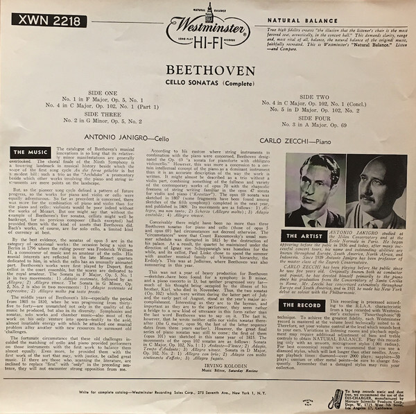 Antonio Janigro;Carlo Zecchi;Ludwig van Beethoven - Cello Sonatas ...